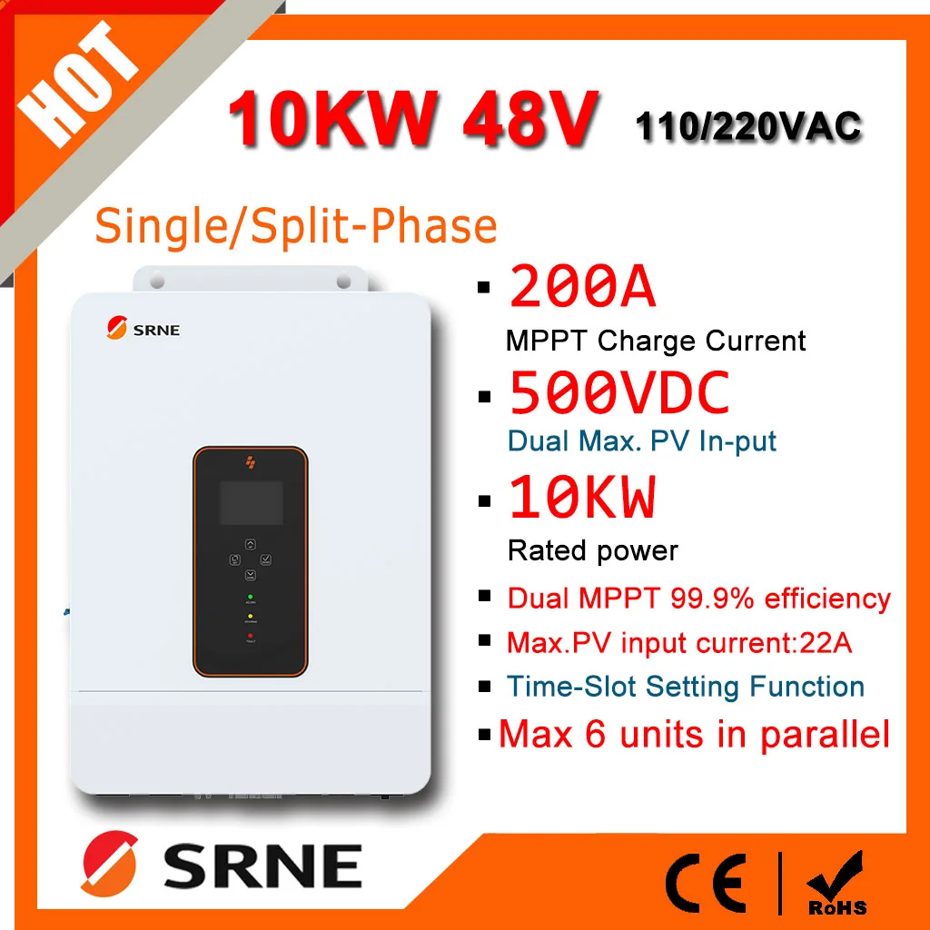 SRNE 10KW Support Split/Single-phase 48V To 110/240VAC Hybrid Solar ...