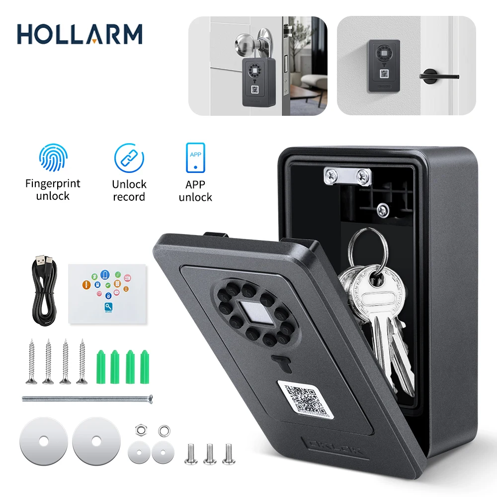 Fingerprint-Password-Cofre-Smart-Key-Box-Wall-montado-Lockbox-Conex-o ...