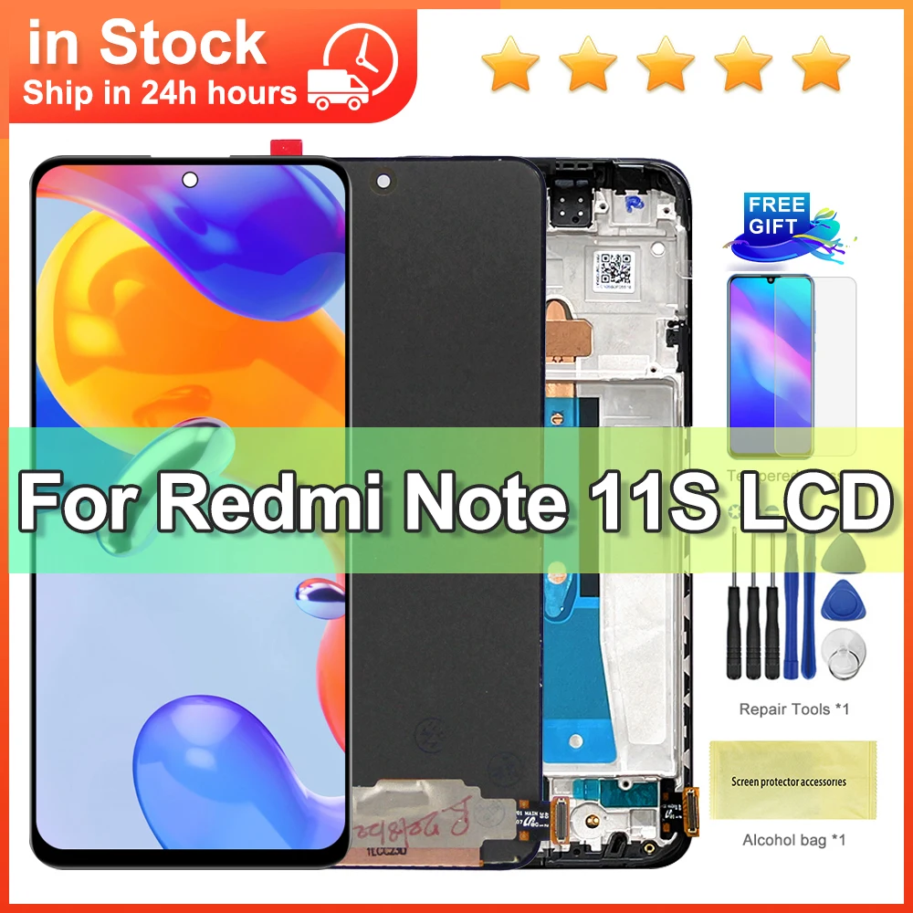 AMOLED For Xiaomi Redmi Note 11S LCD with Frame Touch Screen Digitizer ...