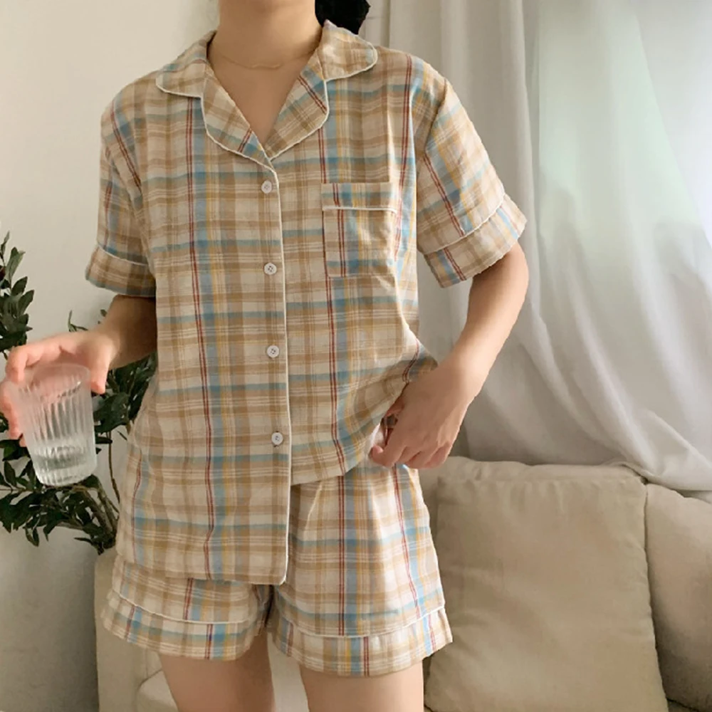 Coco-beige-check-pajamas-homeware-pajama-set-short-sleeved-pajamas.jpg