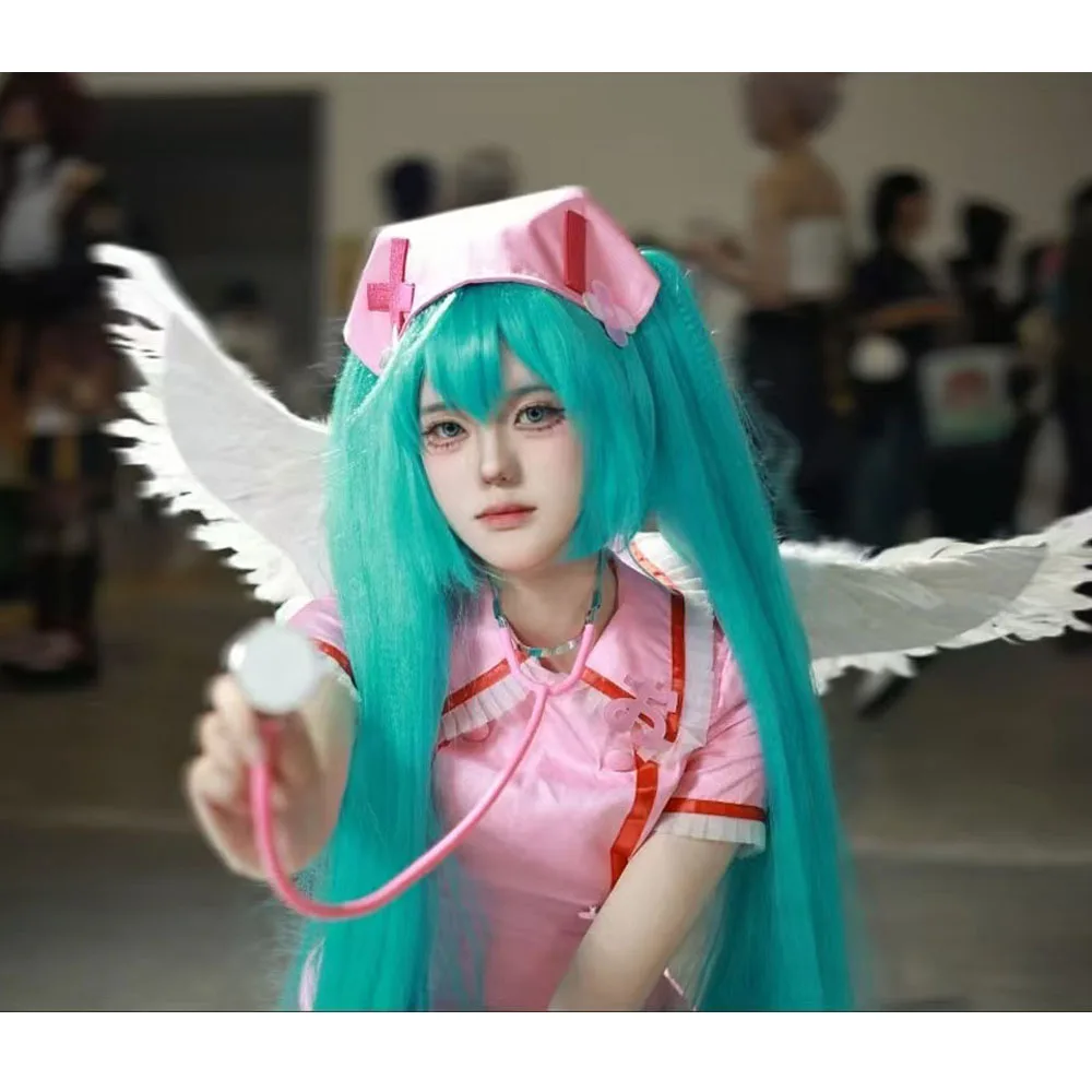 Anime Mikuku Cosplay Pink Nurse Dress Women Uniform With Hat Socks Wing ...