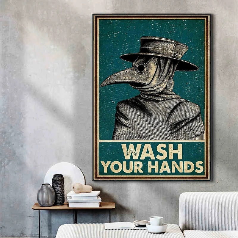 Plague-Doctor-Wash-Your-Hand-Bathroom-Poster-Canvas-Painting-Retro ...