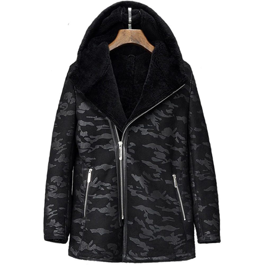 Denny&Dora Hooded Shearling Coat Mens B7 Bomber Jacket Long Fur Coat ...