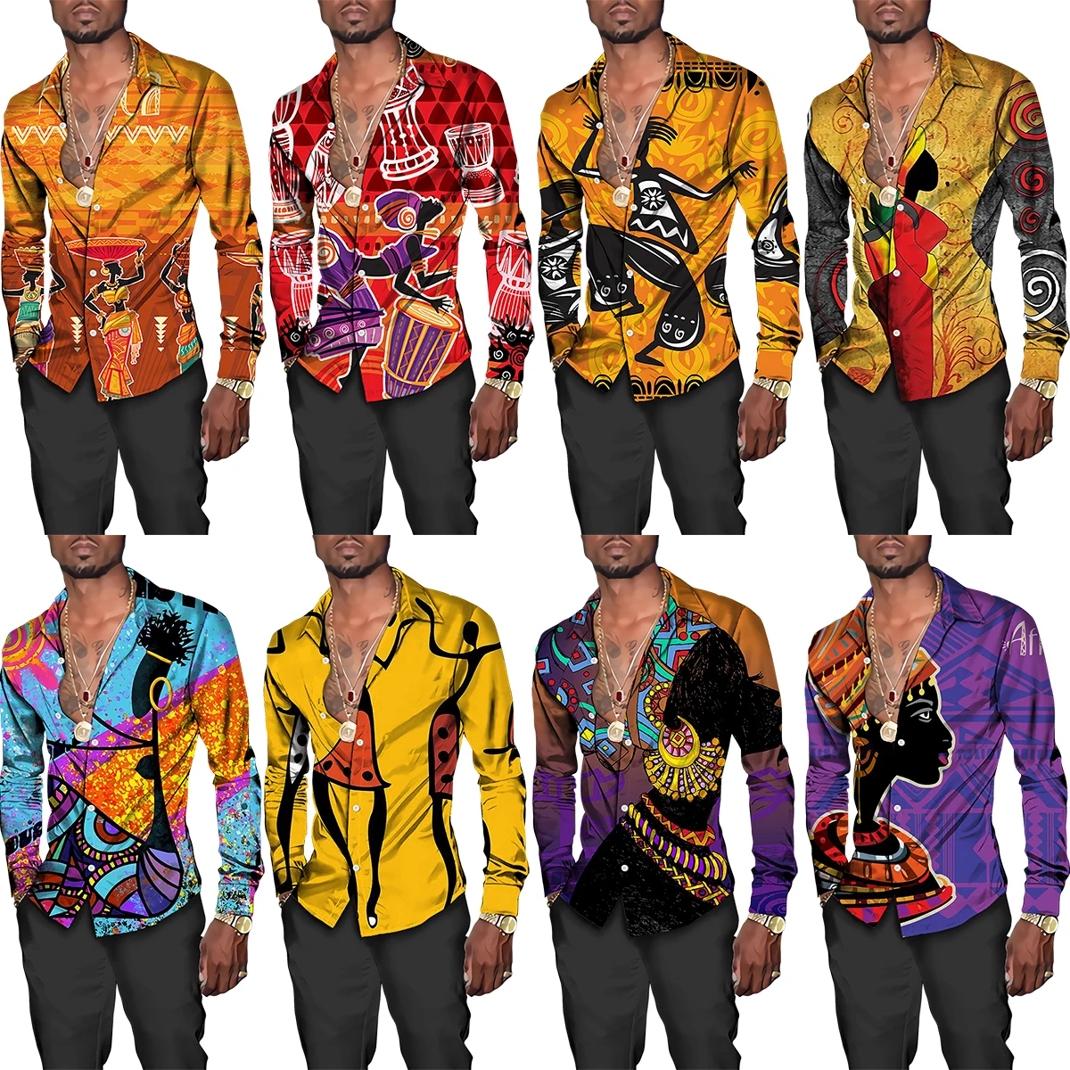 Generic Spring Fall African Men's Long Sleeve Shirts Street Outfits Men ...