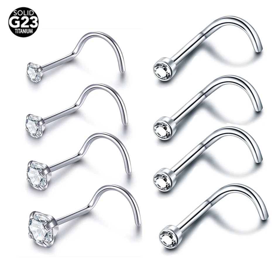 1PC Titanium 20G Nostril Piercings CZ Crystal Piercing Nose Stud for ...