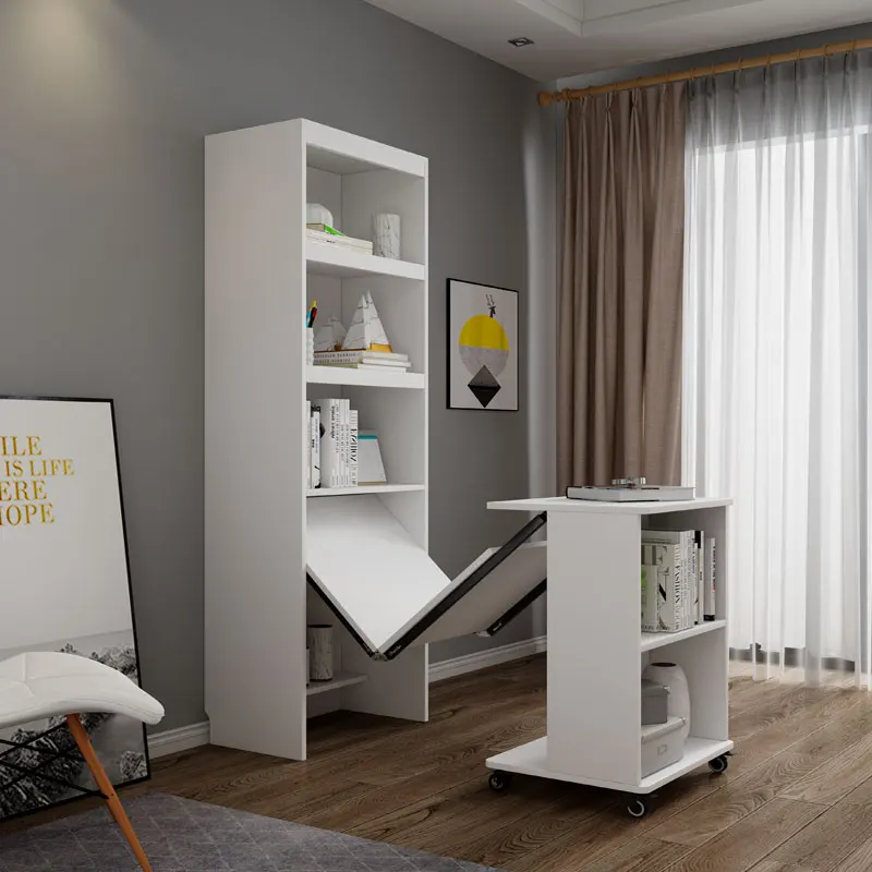 Nordic-folding-solid-wood-desk-bookshelf-bookcase-integrated ...