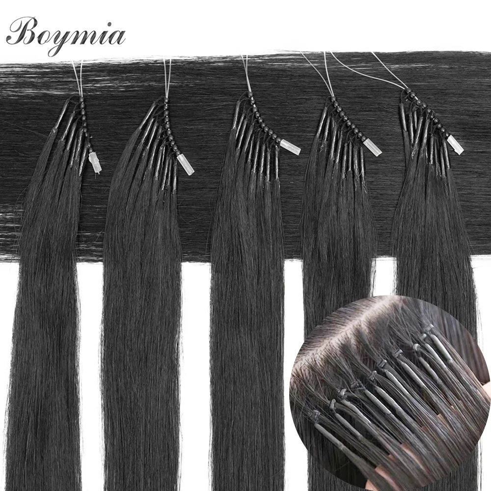8D Natural Hair Extensions Braizlian Remy Hair 50pcs 0.6g/s Micro Ring ...