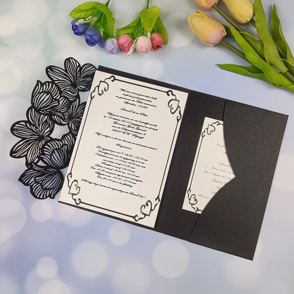 White Tri Fold Wedding Invitations
