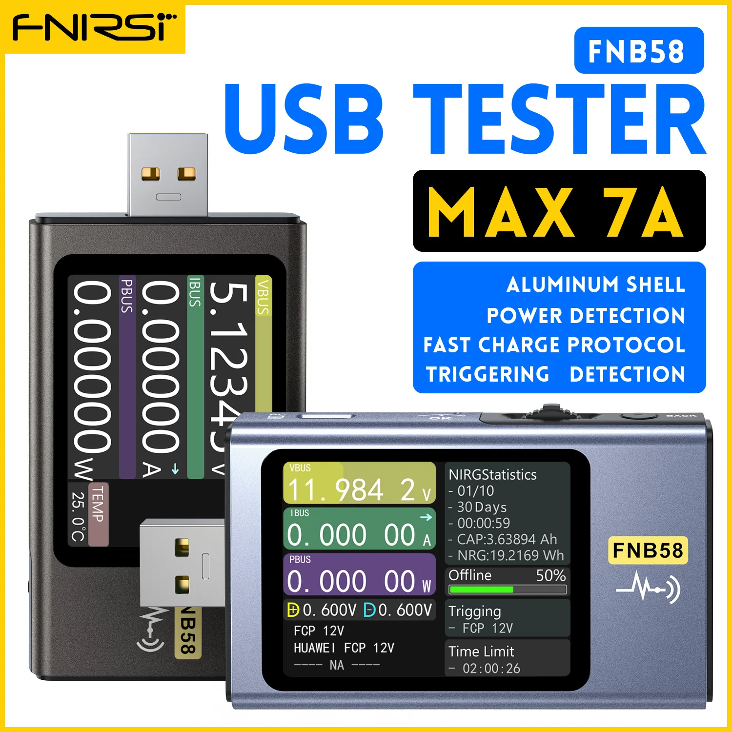 FNIRSI FNB58 Tester Voltmeter Ammeter USB Test Meter Type-C Fast Charge ...