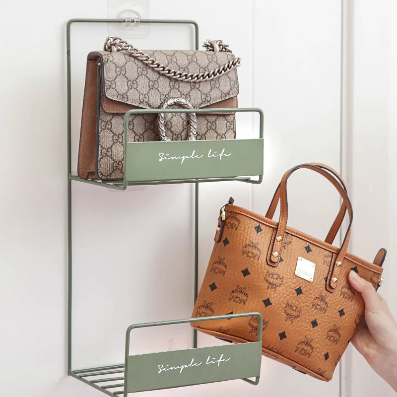 Punch-free-Hanging-Bag-Storage-Rack-Shelf-Iron-Double-Layers-Handbag ...