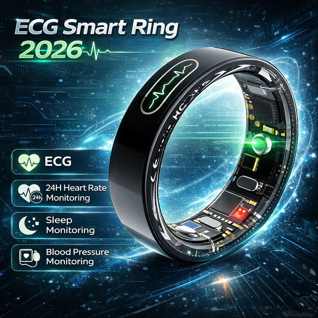 ECG Smart Ring 2026, 24H Heart Rate & Blood Pressure Monitor, Sleep ...