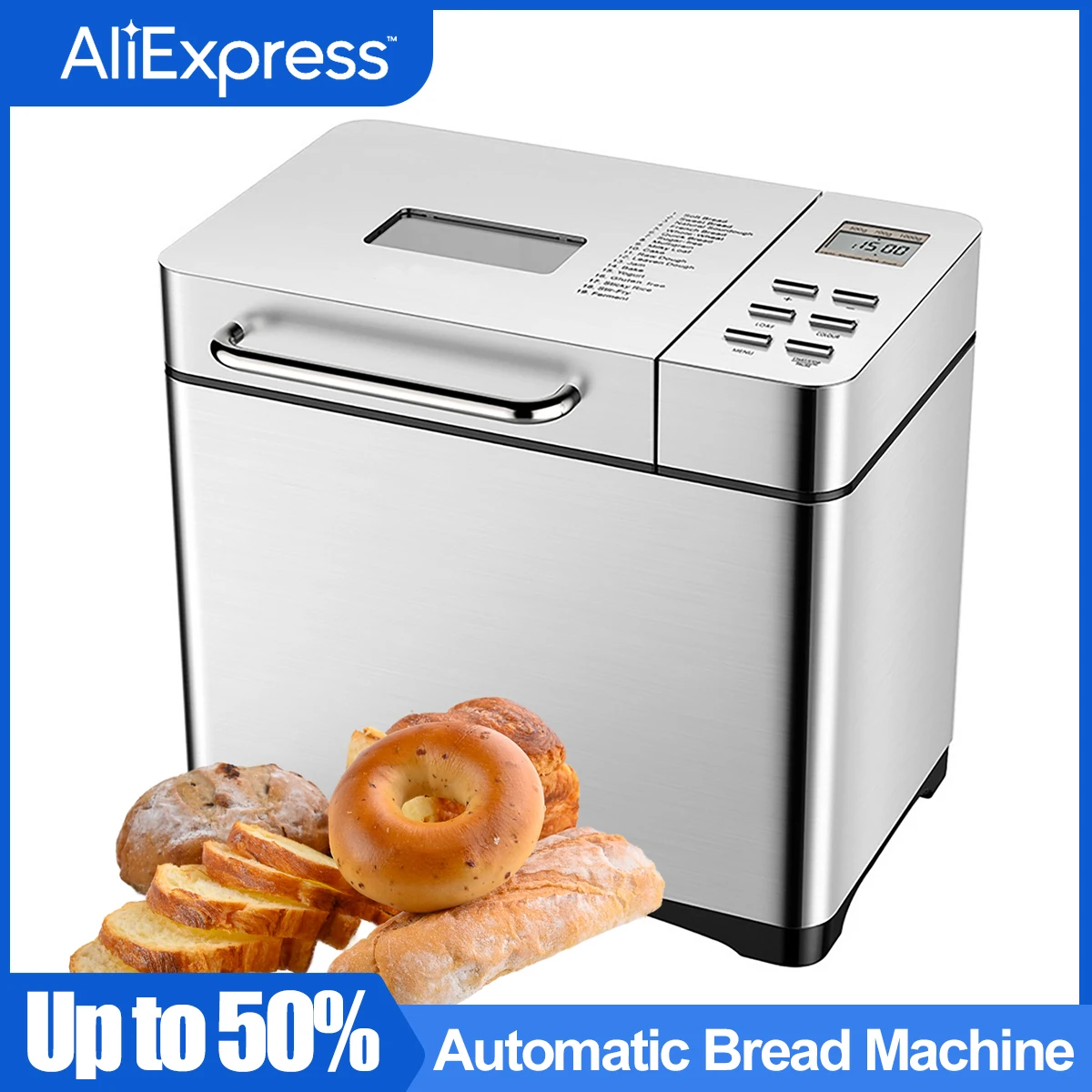 Stainless-Steel-1KG-19-in-1-Automatic-Bread-Maker-710W-Programmable ...