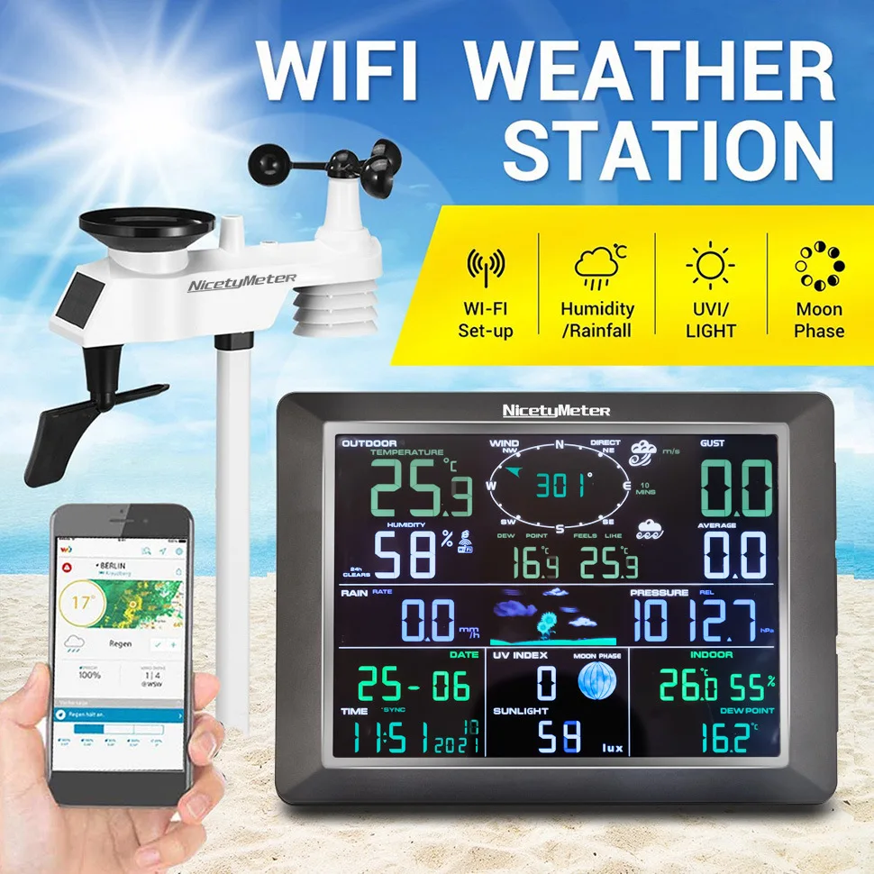 Estaci-n-meteorol-gica-profesional-WiFi-medidor-de-lluvia-inal-mbrico-con-Sensor-para-exteriores ...