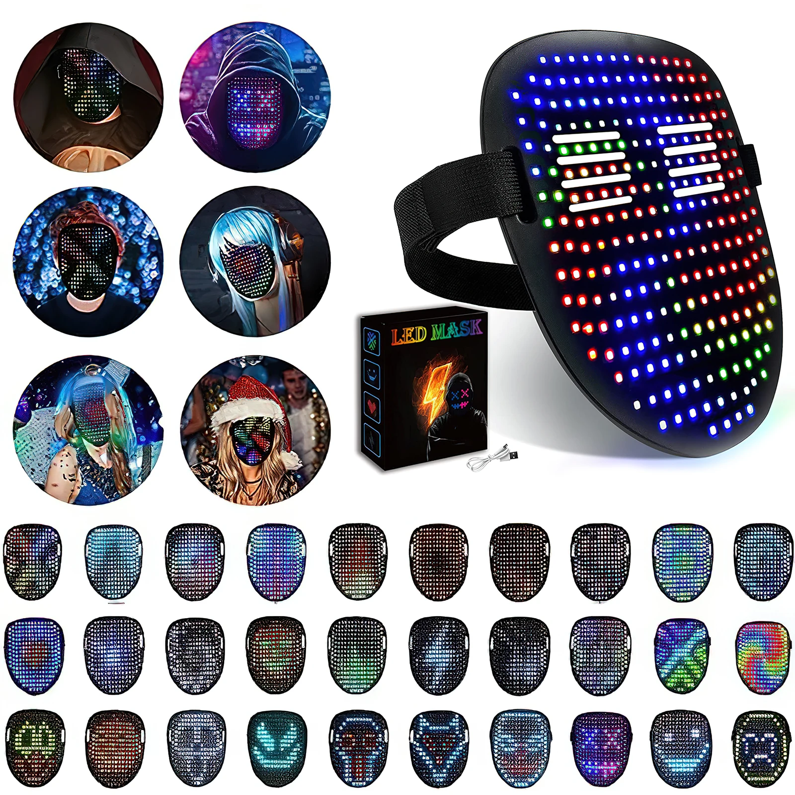 LED-Smart-Masks-Gesture-Sensing-Light-Up-Mask-Built-in-50-Face-Pattern ...