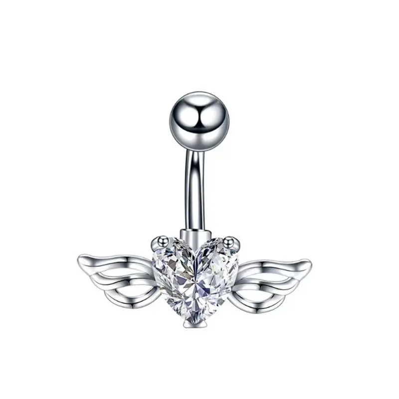 316L Surgical Steel Belly Button Ring CZ Heart Angel Wing Navel ...