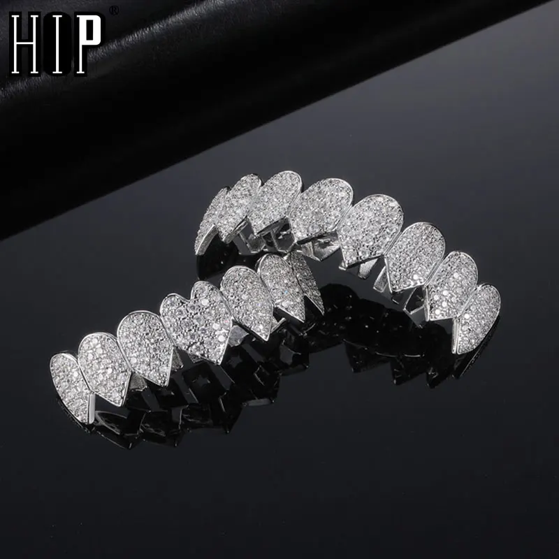 Hip Hop Full CZ Teeth Grillz Caps Bling Cubic Zircon Iced Out Micro ...