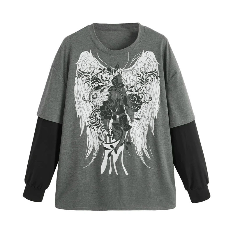 Xingqing-camisetas-con-estampado-de-alas-florales-para-mujer-Tops-de ...