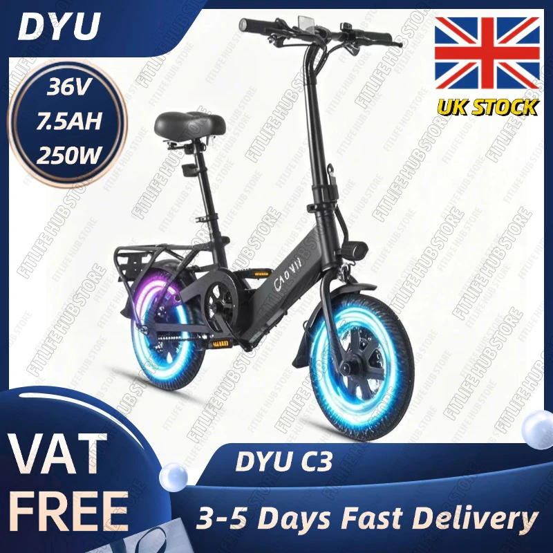 DYU C3 Folding Electric Bike 250W Brushless Motor 36V7.5AH Lithium ...