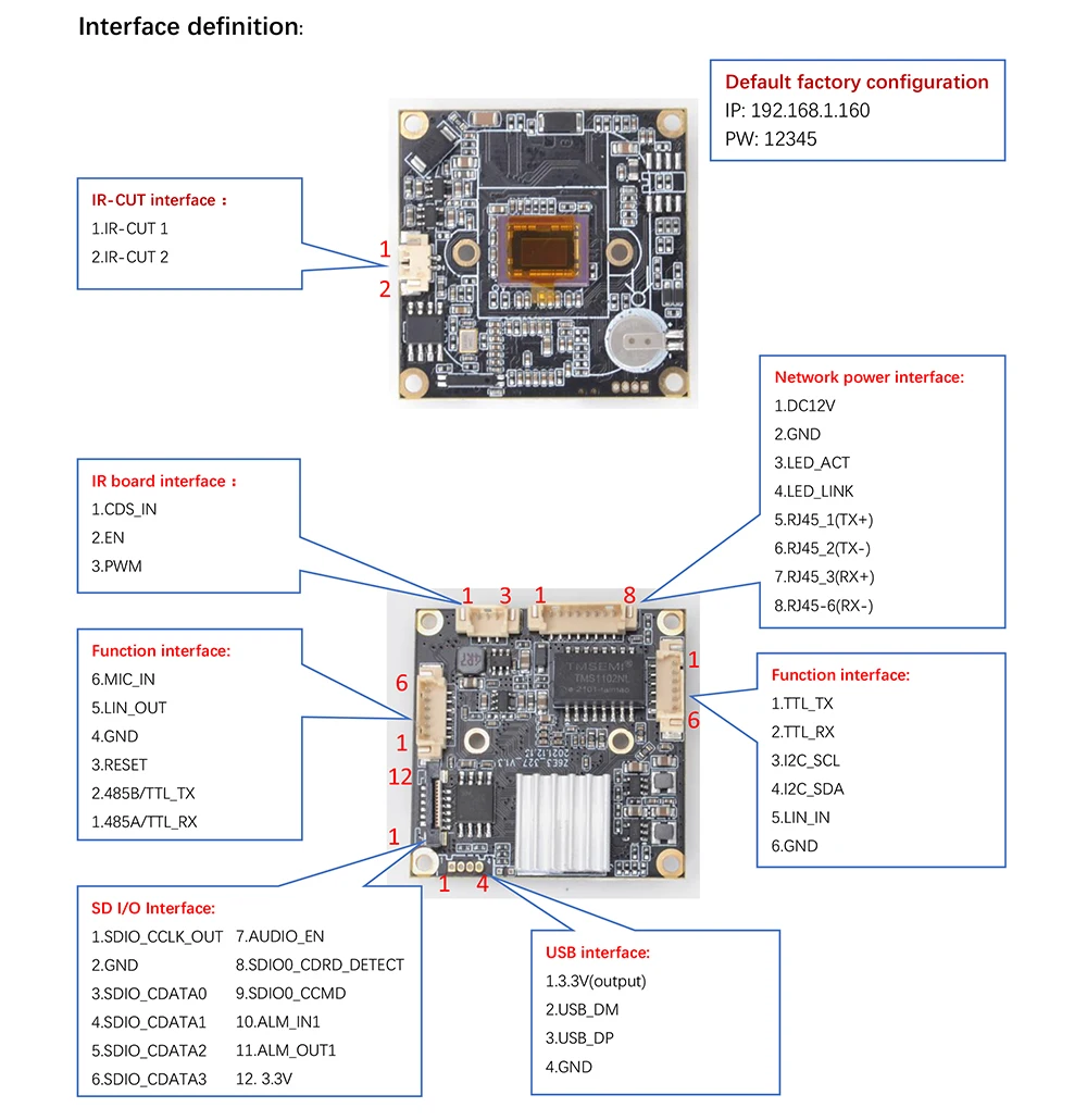 Модуль IP-камеры Starlight IMX307 + Hi3516CV500, 1080P, 2 МП, 30 к/с, 1 ...