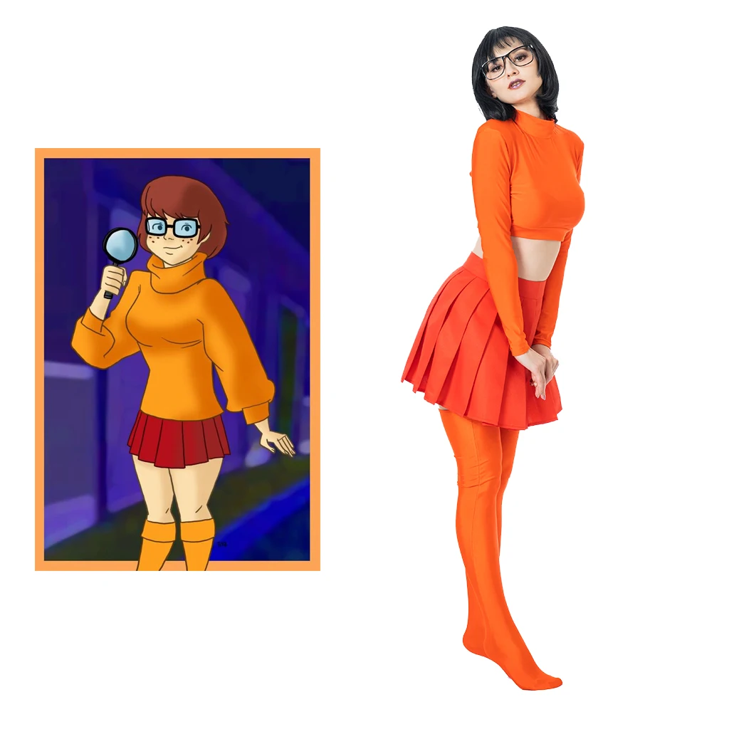 Disfraz de Velma de Anime para mujer y niña, conjunto de calcetines por ...