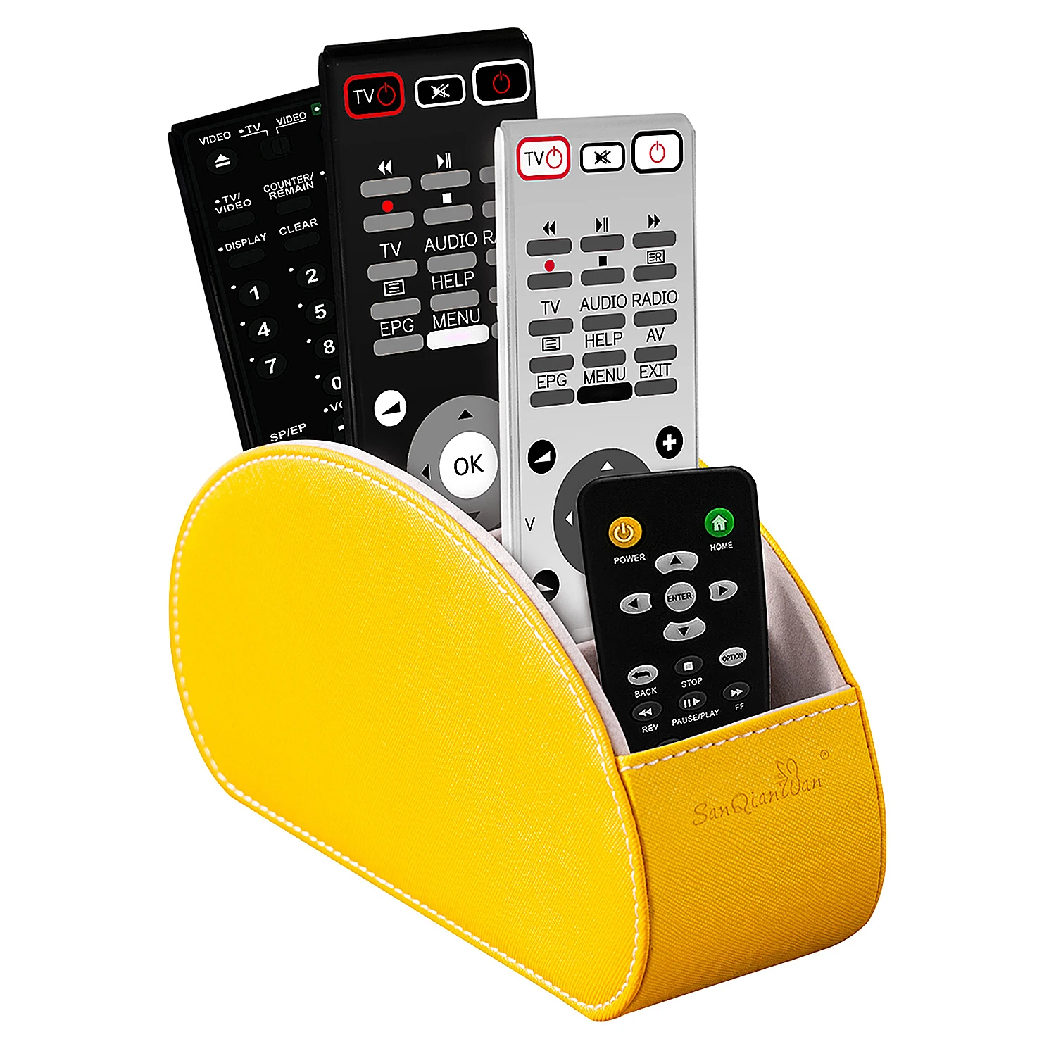 Desktop-Pu-Leather-Organizer-Yellow-Remote-Control-Phone-TV-Holder-Desk ...