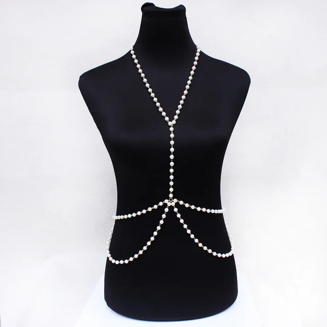 Unique Multilayer Imitation Pearl Bralette Top Body Chain for Women ...