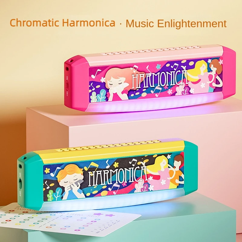 Harmonica-Toy-for-Beginners-16-Hole-Chromatic-Instrument-with-Light ...