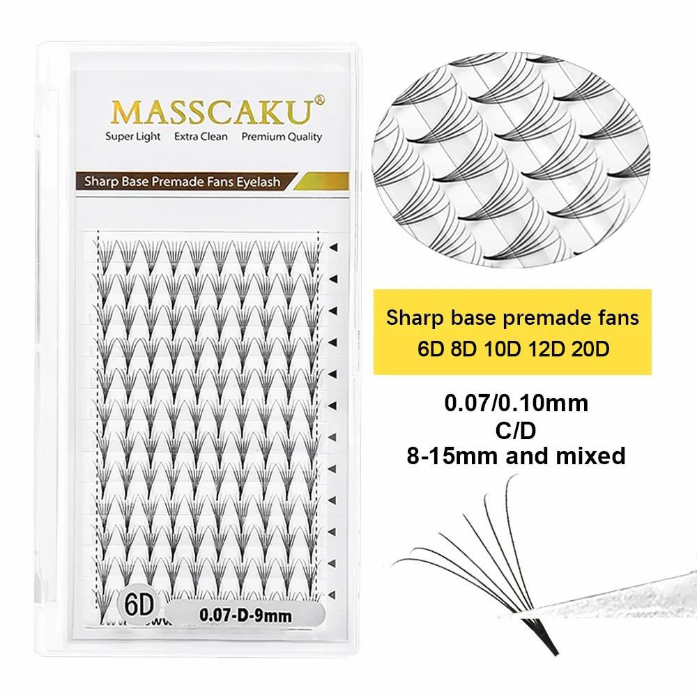 Masscaku 6d/10d Thin Pointed Russian Sharp Base Pre-made Volume Fans ...