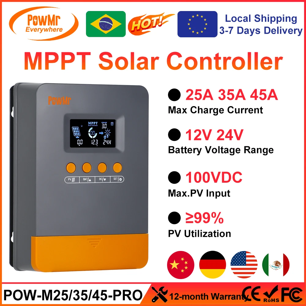PowMr 25A 35A 45A MPPT Solar Charge Controller Blacklight LCD Regulator ...
