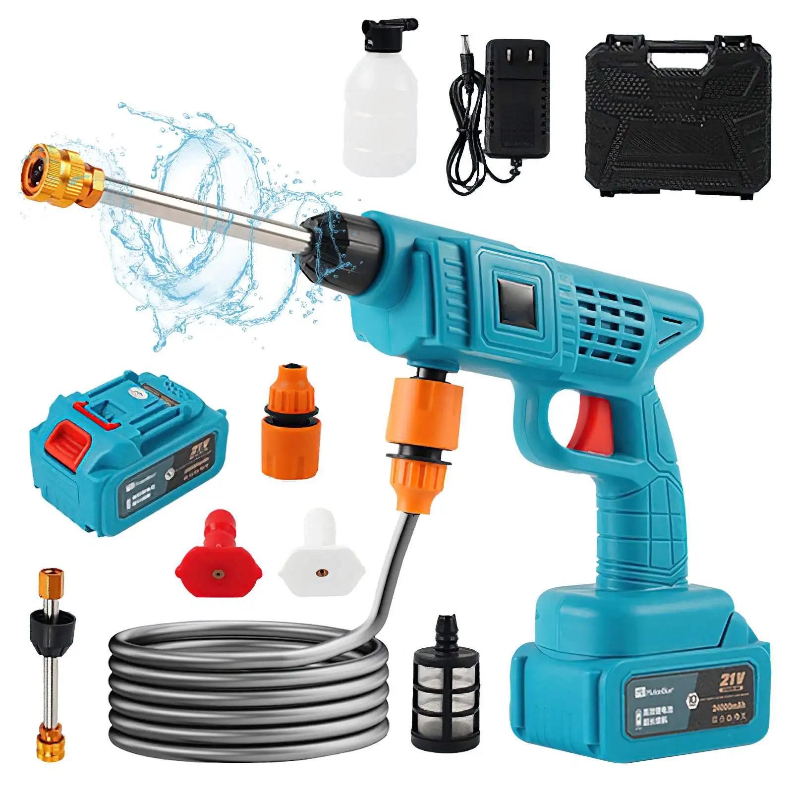 300W-Wireless-High-Pressure-Car-Wash-Gun-Washer-Supplies-Foam-Generator-Water-Gun-Spray-Cleaner ...