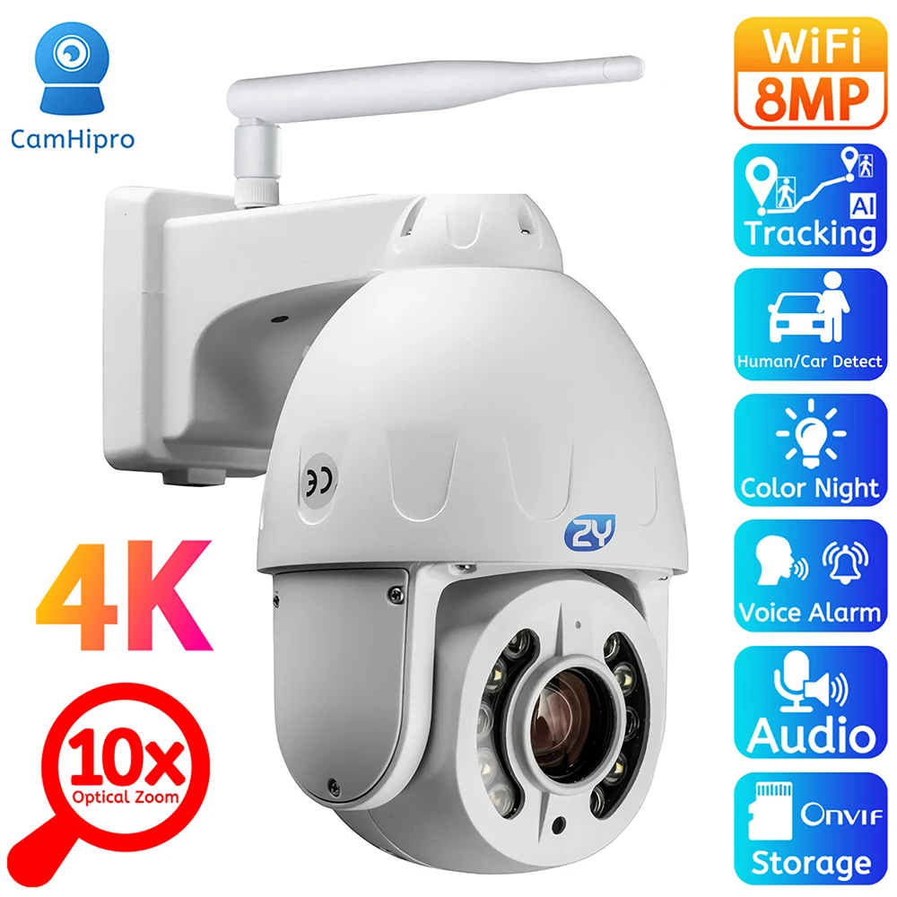 Caméra de Surveillance extérieure PTZ IP Wifi hd 8MP/4K, dispositif de sécurité sans fil, avec ...