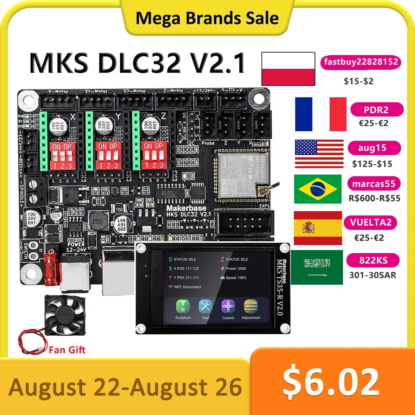 Makerbase mks dlc32 v2.1 controlador offline 32bits esp32 wifi grbl tft ...