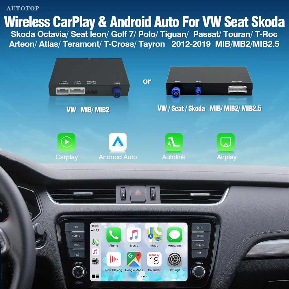 AUTOTOP Bezprzewodowy moduł Android Auto Carplay do Skoda Octavia Seat ...