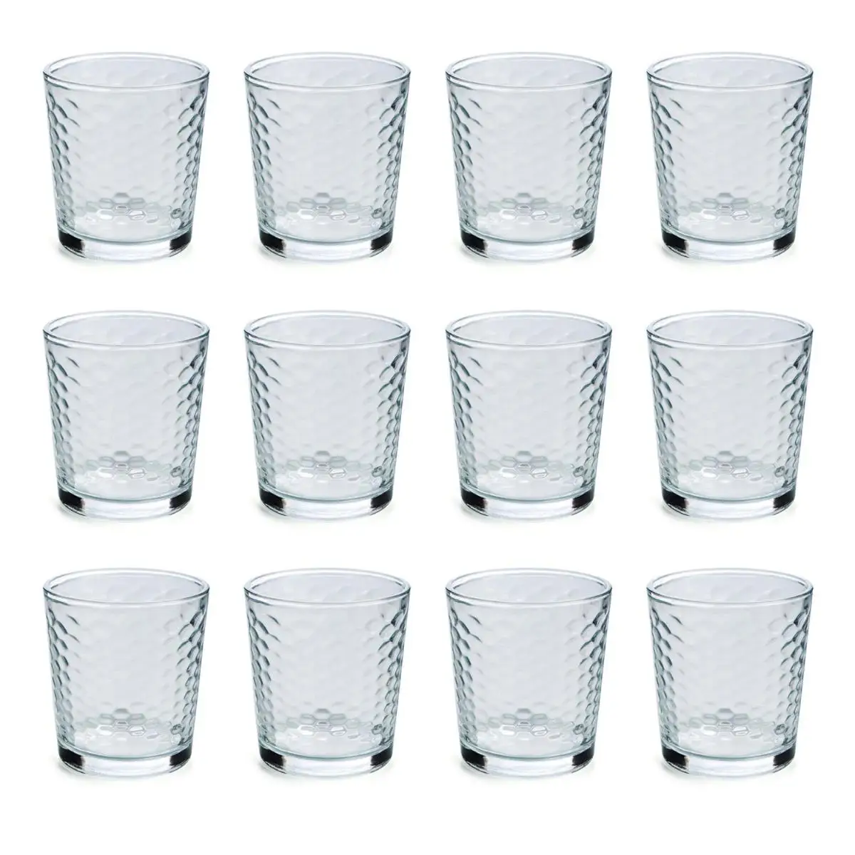QUID GALA Set 12 Vasos Bajos Vidrio 26CL Transparente Con relieve Facil ...