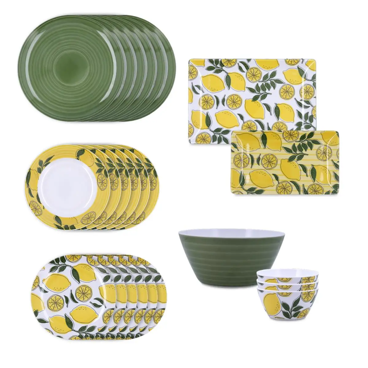 QUID SICILIA Vajilla Melamina 24 PIEZAS - 6 PERSONAS Verde Decorado ...