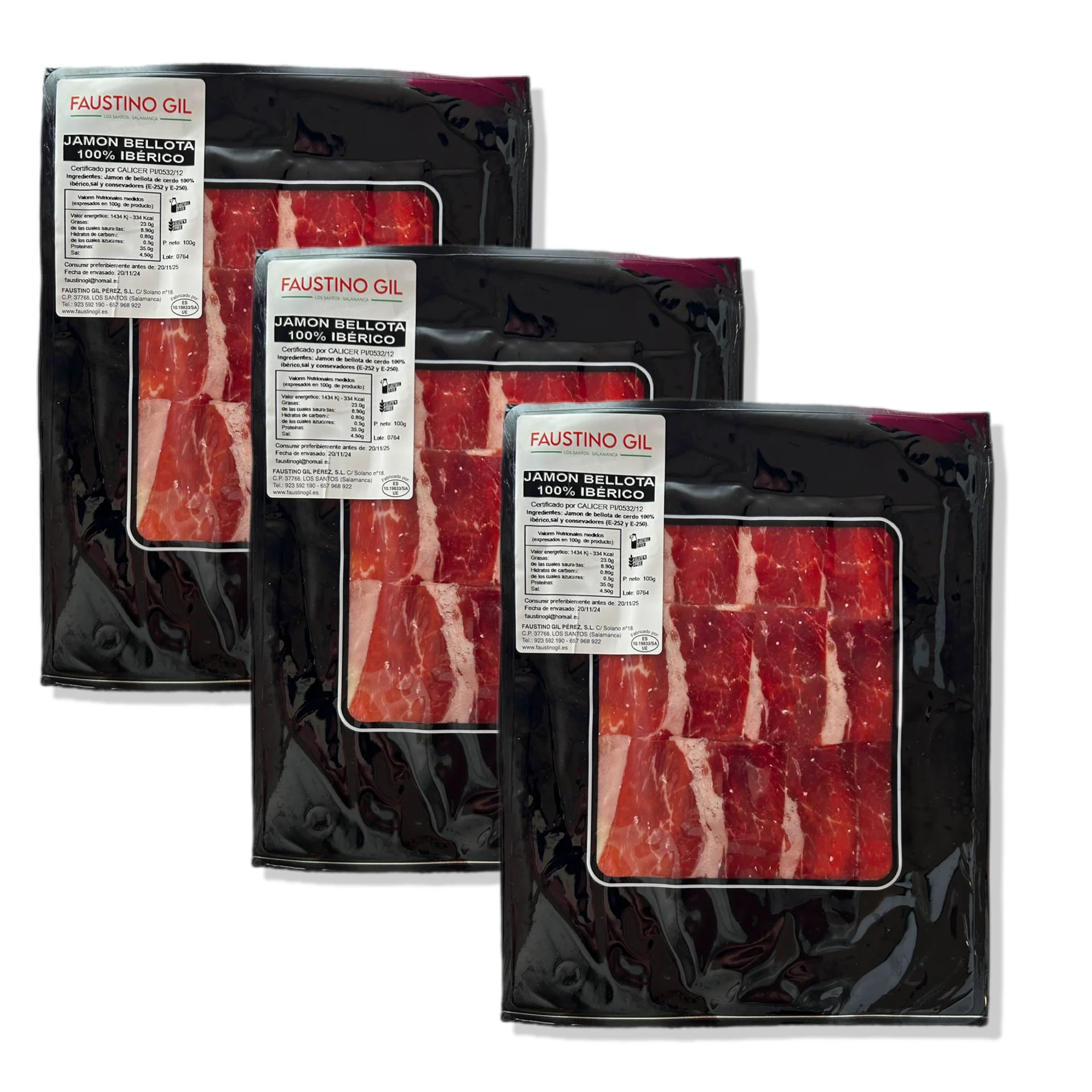 JAMON IBERICO BELLOTA 100% RAZA IBERICA - 3 Sobres de 100g -FAUSTINO ...