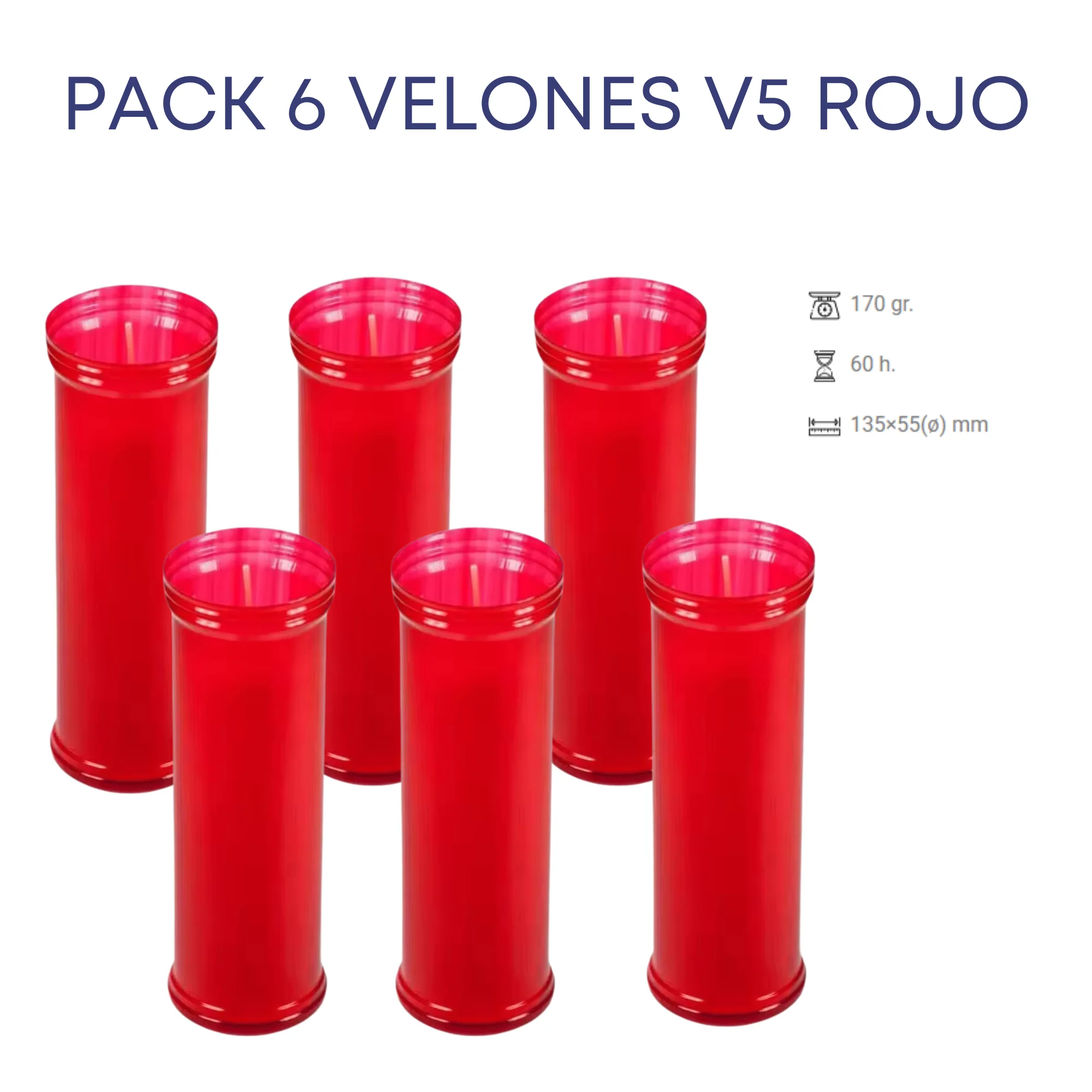 Velas Lumar - Pack 6 Velones de Santo Rojas 135x55 cm - Velas ...