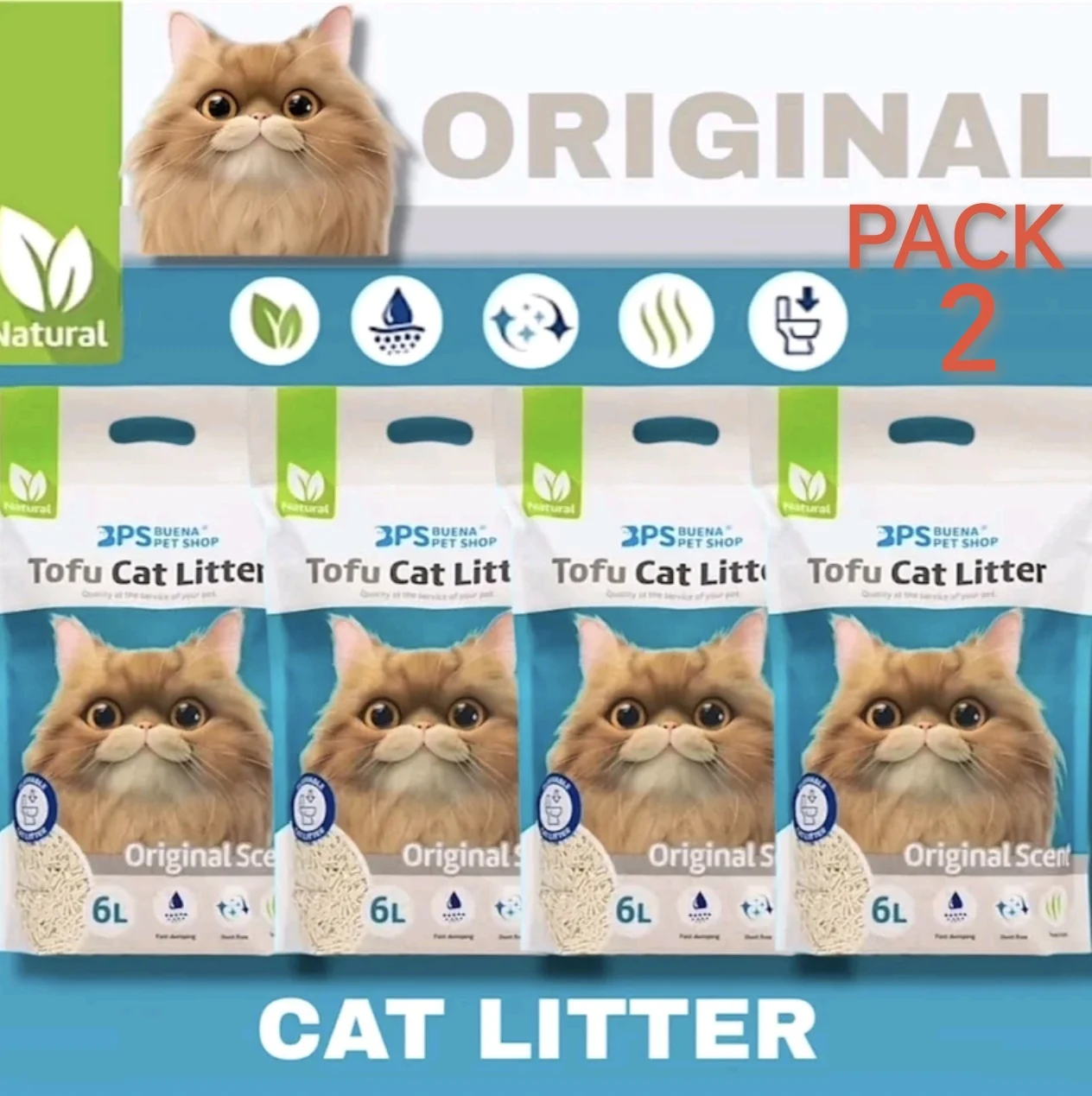PACK DE 2 ARENA TOFU NATURAL PARA GATO PACK AHORRO ARENA AGLOMERANTE ...