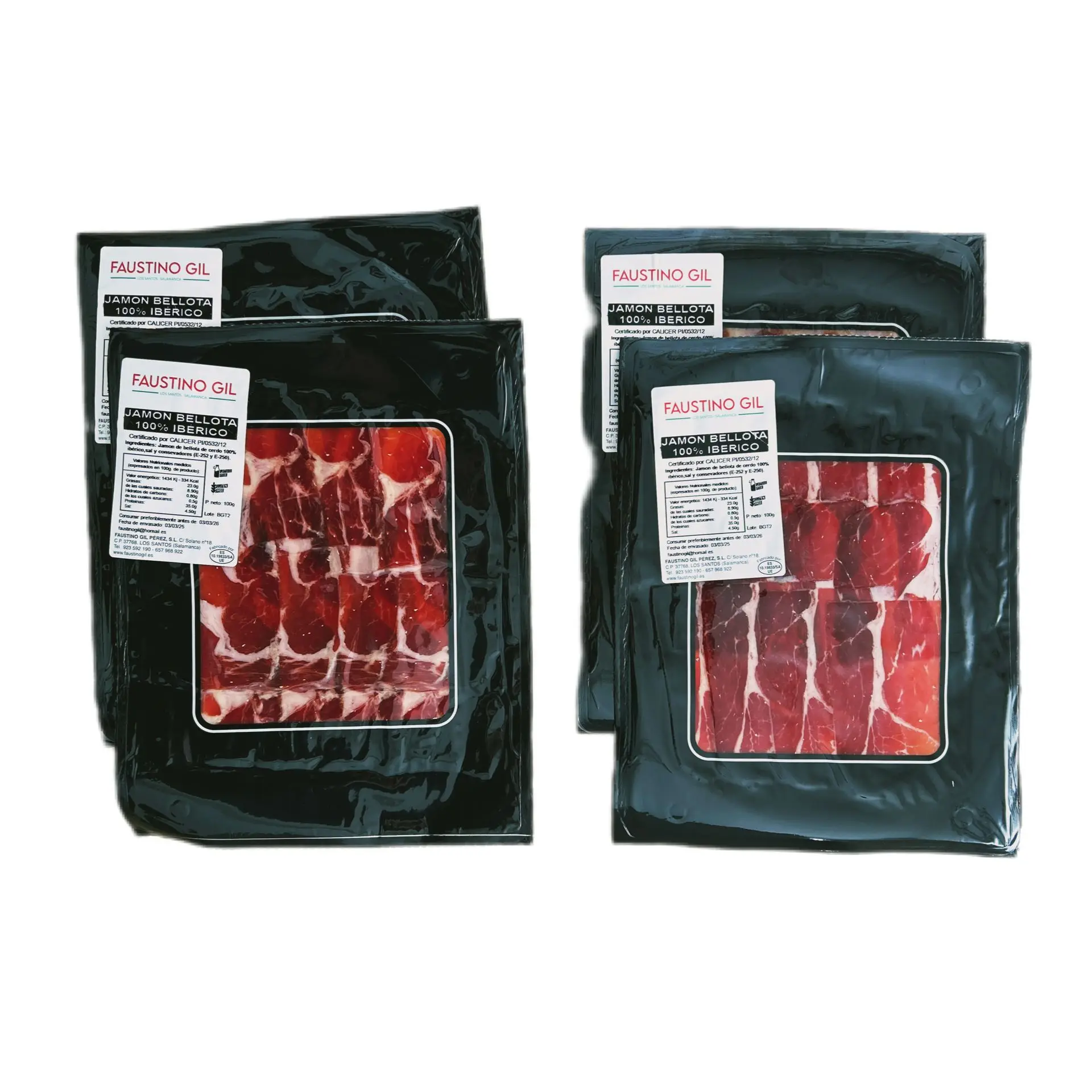 JAMON IBERICO BELLOTA 100% RAZA IBERICA - 4 Sobres de 100g -FAUSTINO ...