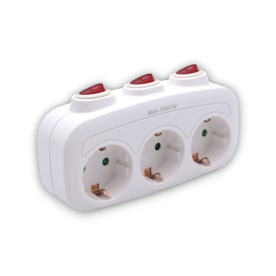 Three-White-color-Three-Plug-with-Single-Switch-3-Sockets-with-Single ...