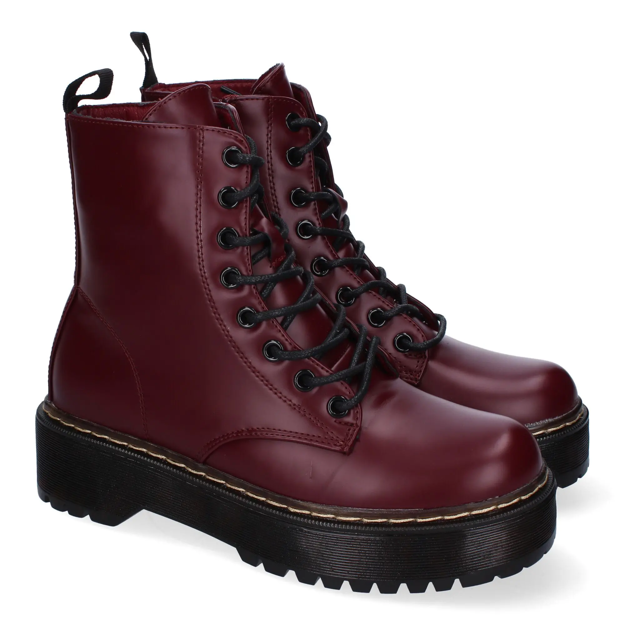 PuntoSalao-Botas-militares-suela-track-para-mujer-color-burdeos-GX319 ...