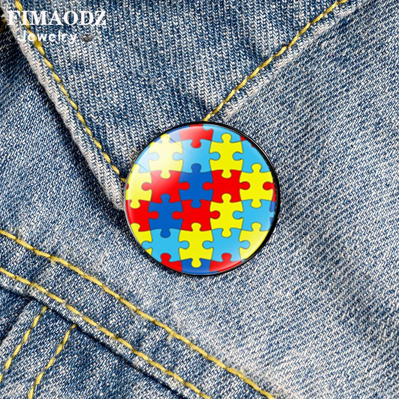 FIMAODZ Autism Awareness Brooch Pins Autistic Symbol Colorful Puzzle ...