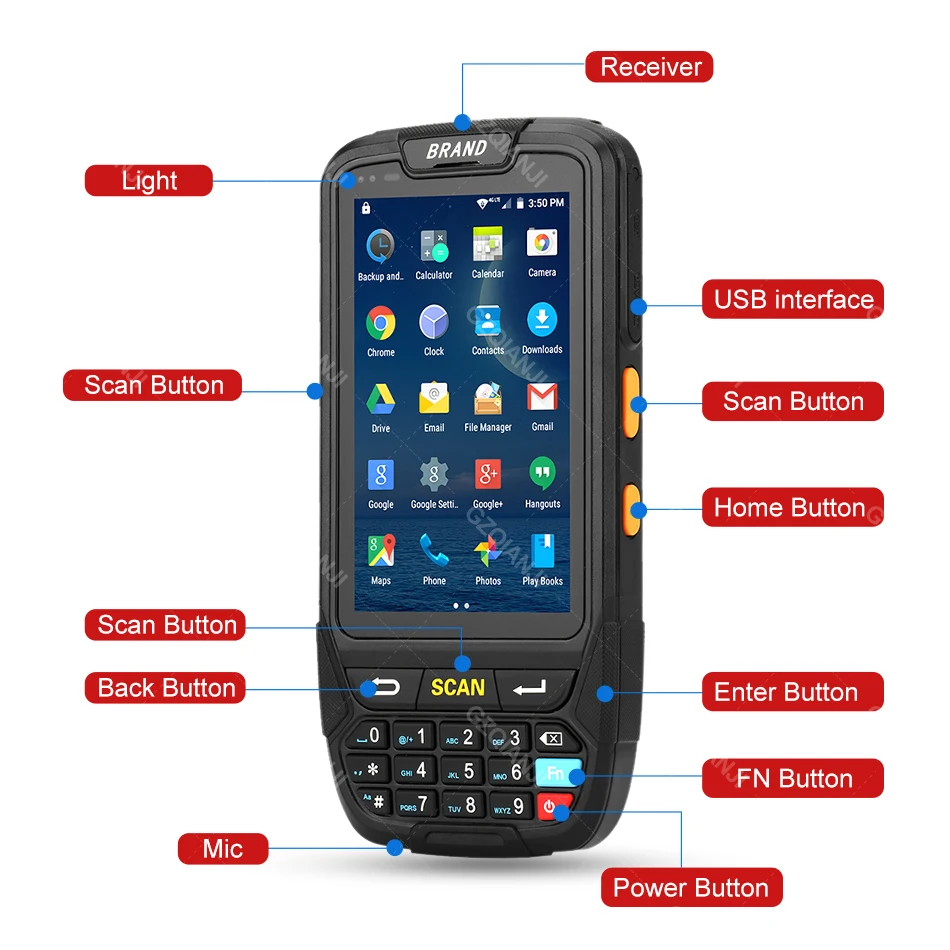 PDA มือถือทนทาน Terminal Android 7.0 Data Collector Terminal ไร้สาย1D ...