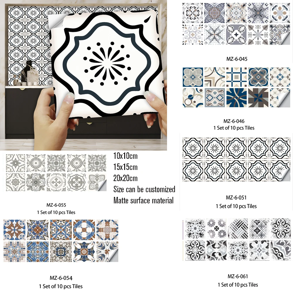 10pcs-Gray-Retro-Pattern-Matte-Surface-Tiles-Sticker-Transfers-Covers ...