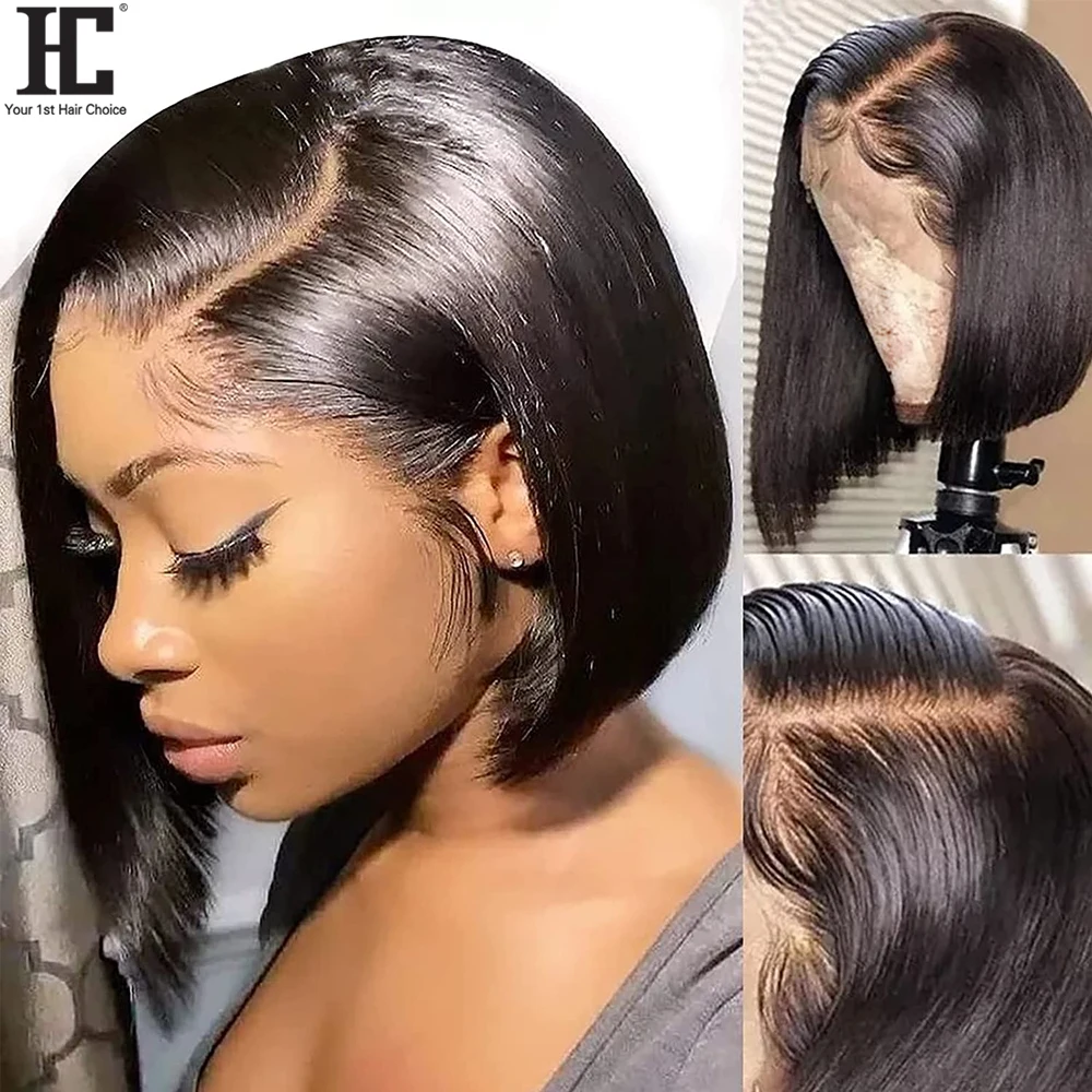 Bob Lace Front Human Hair Wig Brazilian Straight Pre Plucked 13x4 Short ...
