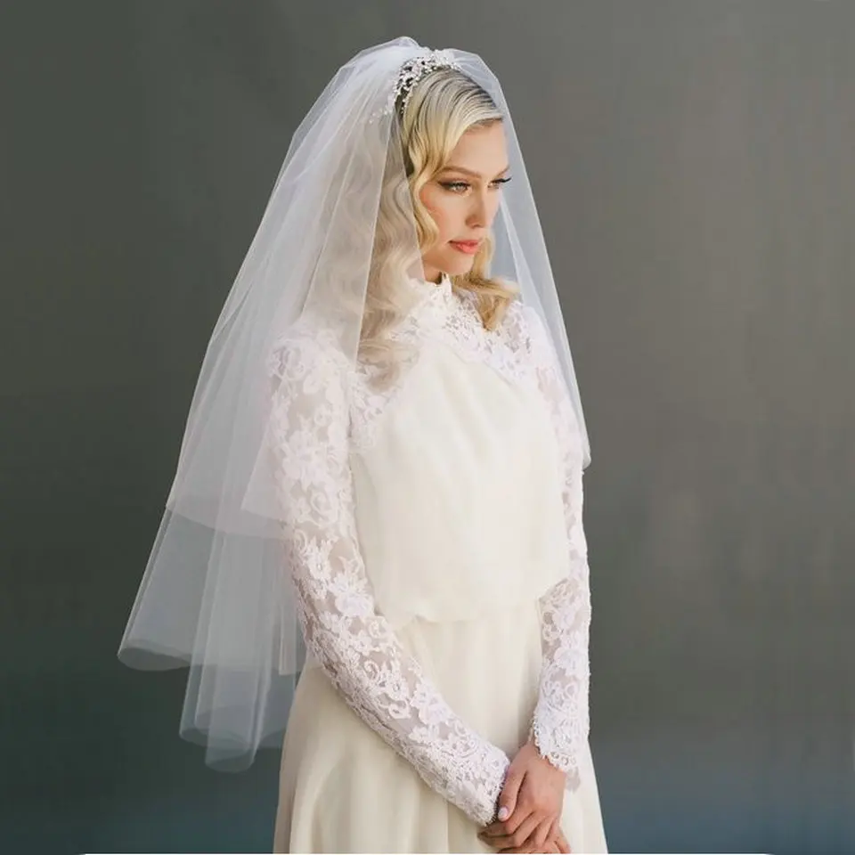 real-photo-wedding-veil-two-layer-Simple-Bridal-Veil-Comb-elegant-ivory ...