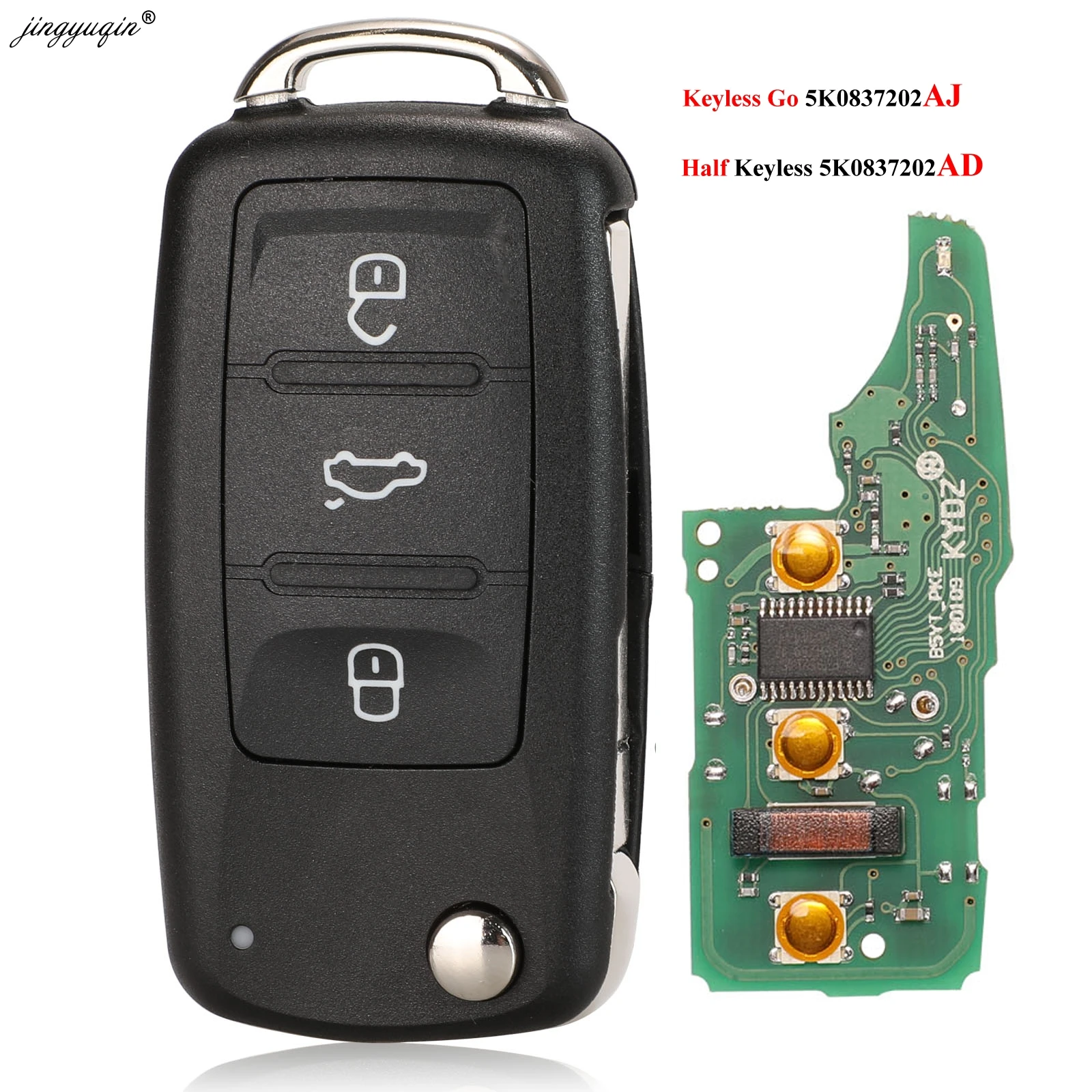 Jingyuqin Keyless Go 5k0837202aj 5k0837202ad 3 Buttons Remote Key For ...