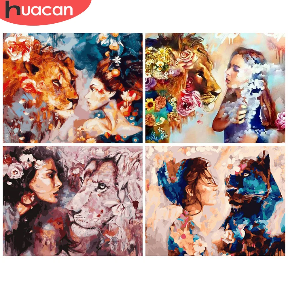 HUACAN kolorowe lew malowanie numerami zwierzęta DIY do pokoju obrazy ...