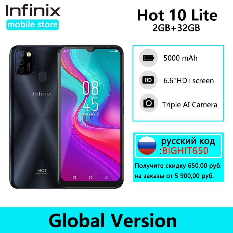Infinix hot 10 lite Global Version 2GB 32GB Smart Phone 6.6''HD 1600 ...