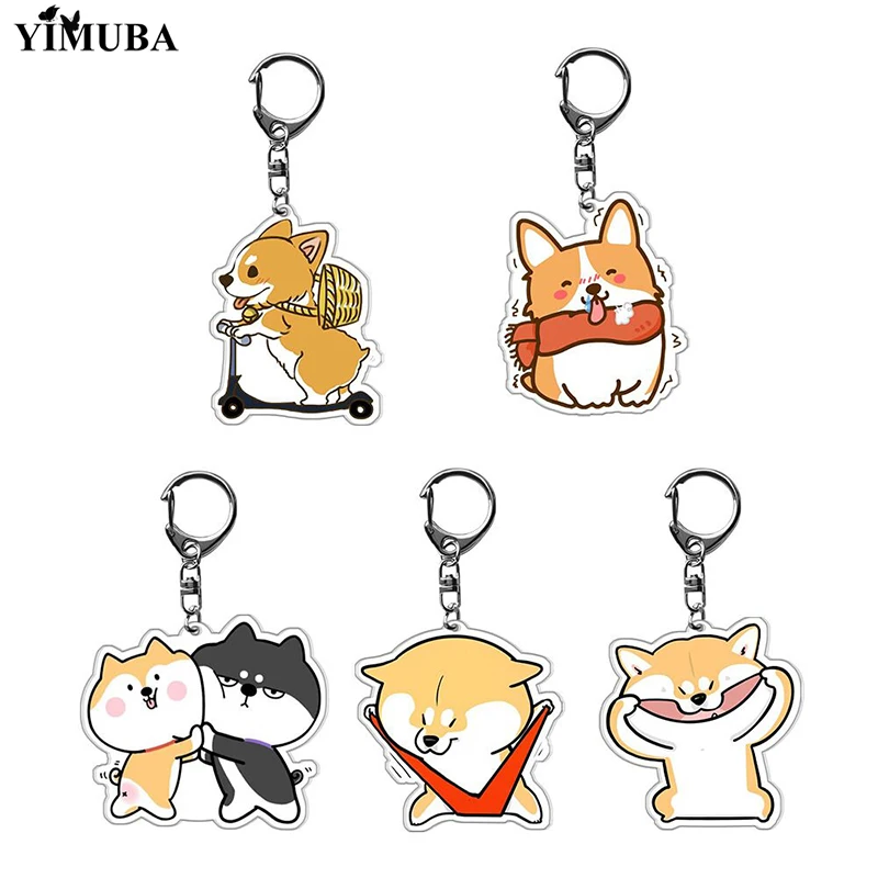 Pet Dog Cartoon Acrylic Key Chain Welsh Corgi Dogs Key Ring Bag Pendant ...